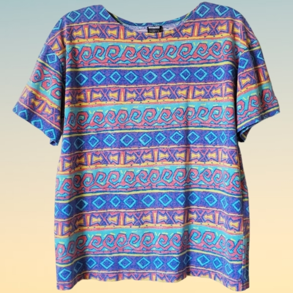 Vintage | Tops | Vintage 9s Colorful Bright Tee | Poshmark